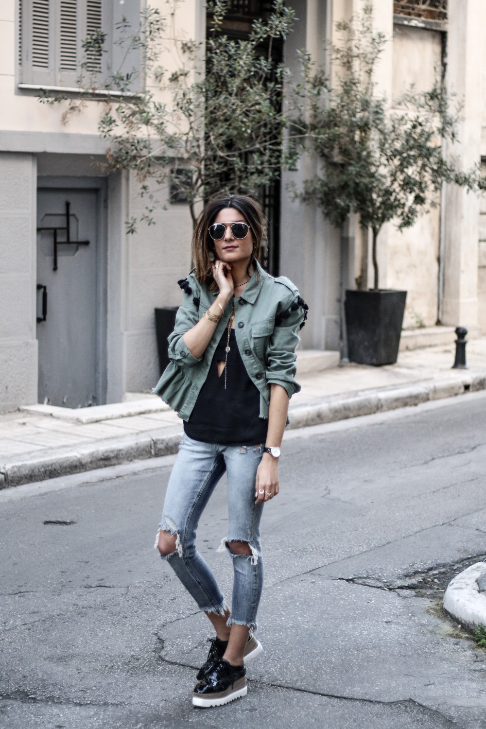 Veste kaki à pompons | JUNE Sixty-Five - Blog Mode